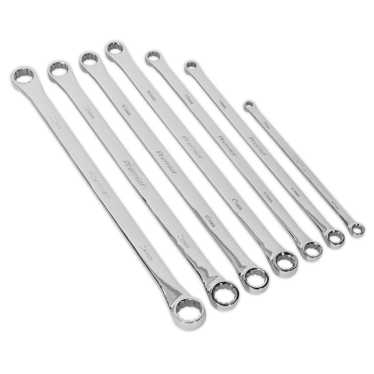 Double End Ring Spanner Set 7pc Extra Long Metric