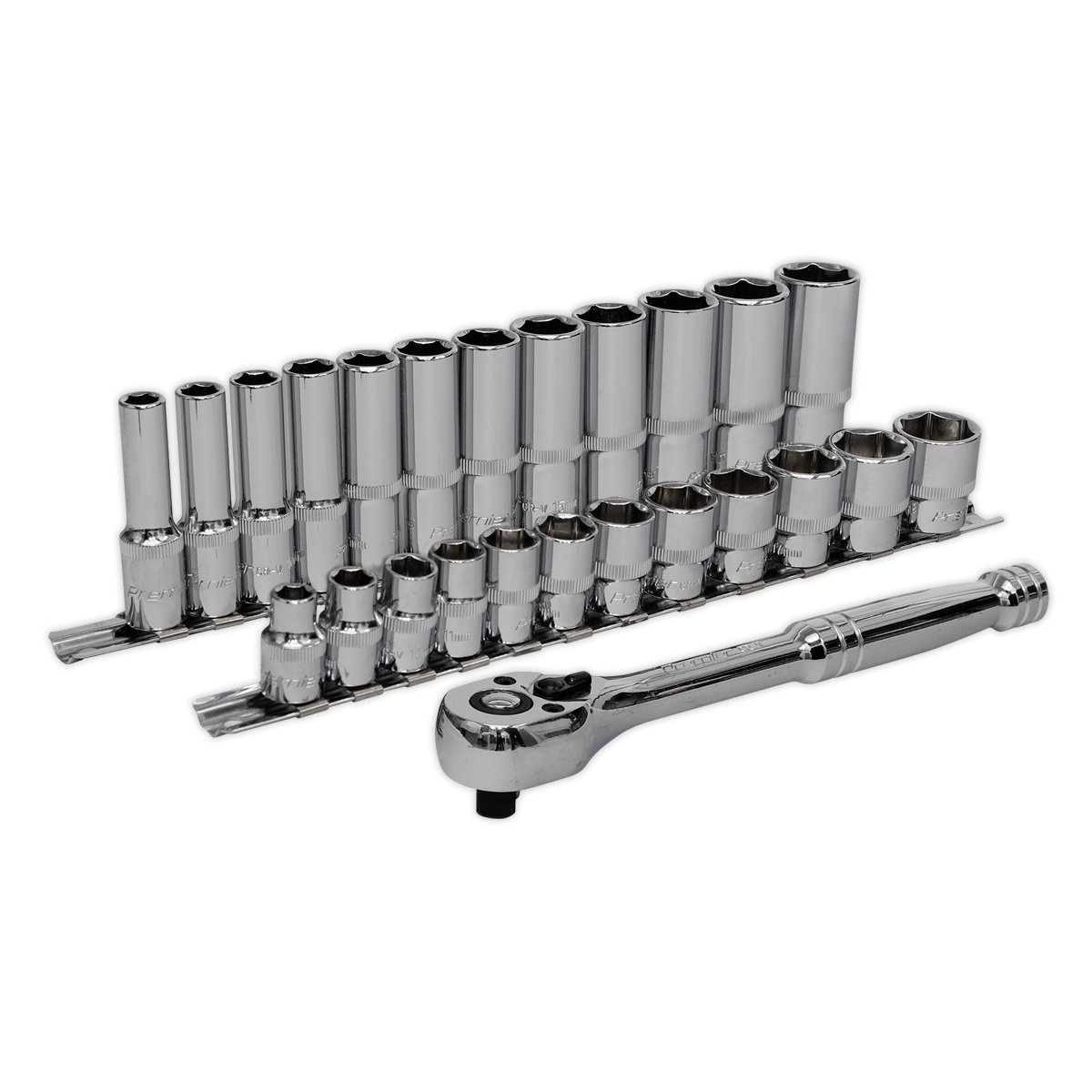 Ratchet Wrench & Socket Rail Set 25pc 3/8"Sq Drive