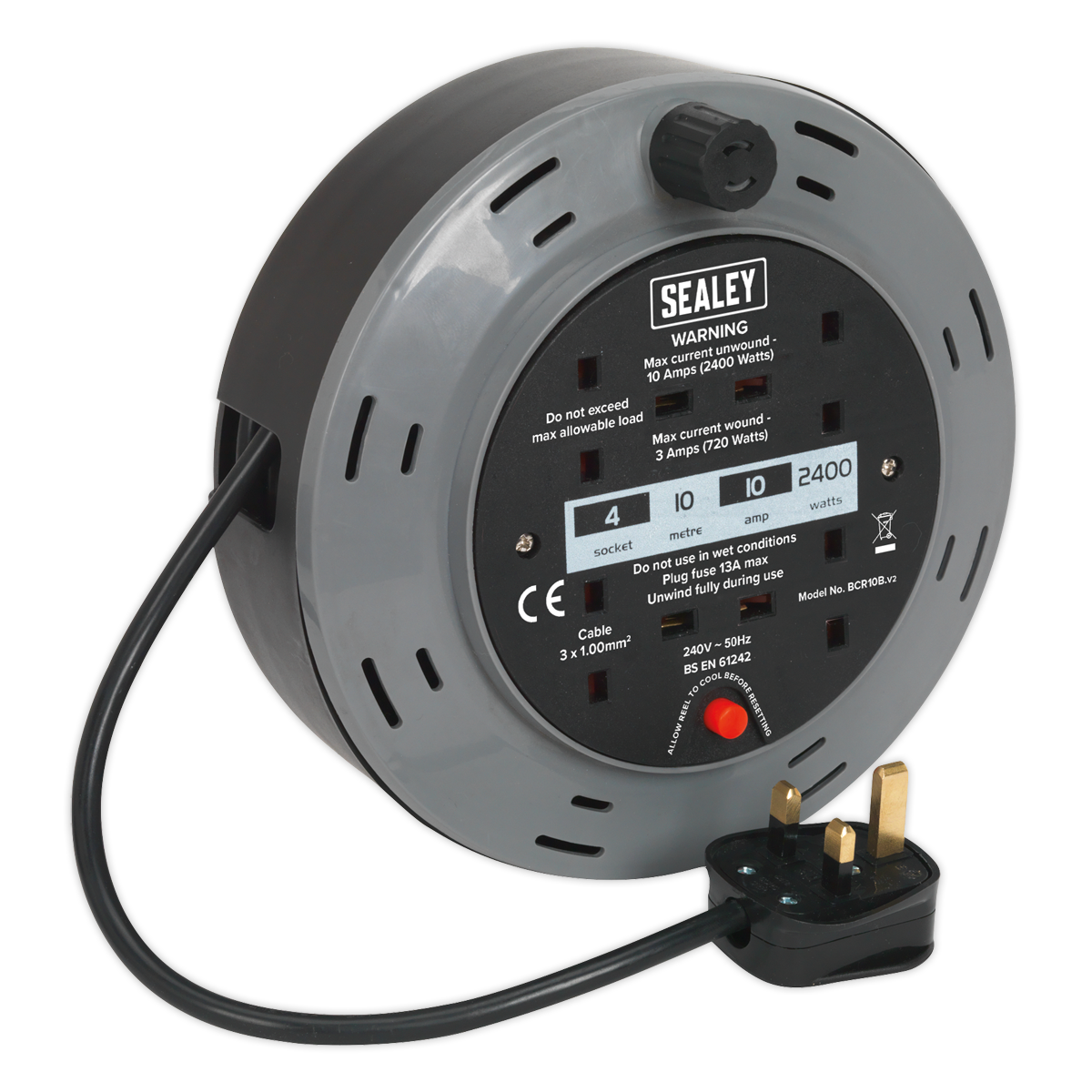 Cassette Type Cable Reel 10m 4 x 230V 1.00mm_ Thermal Trip