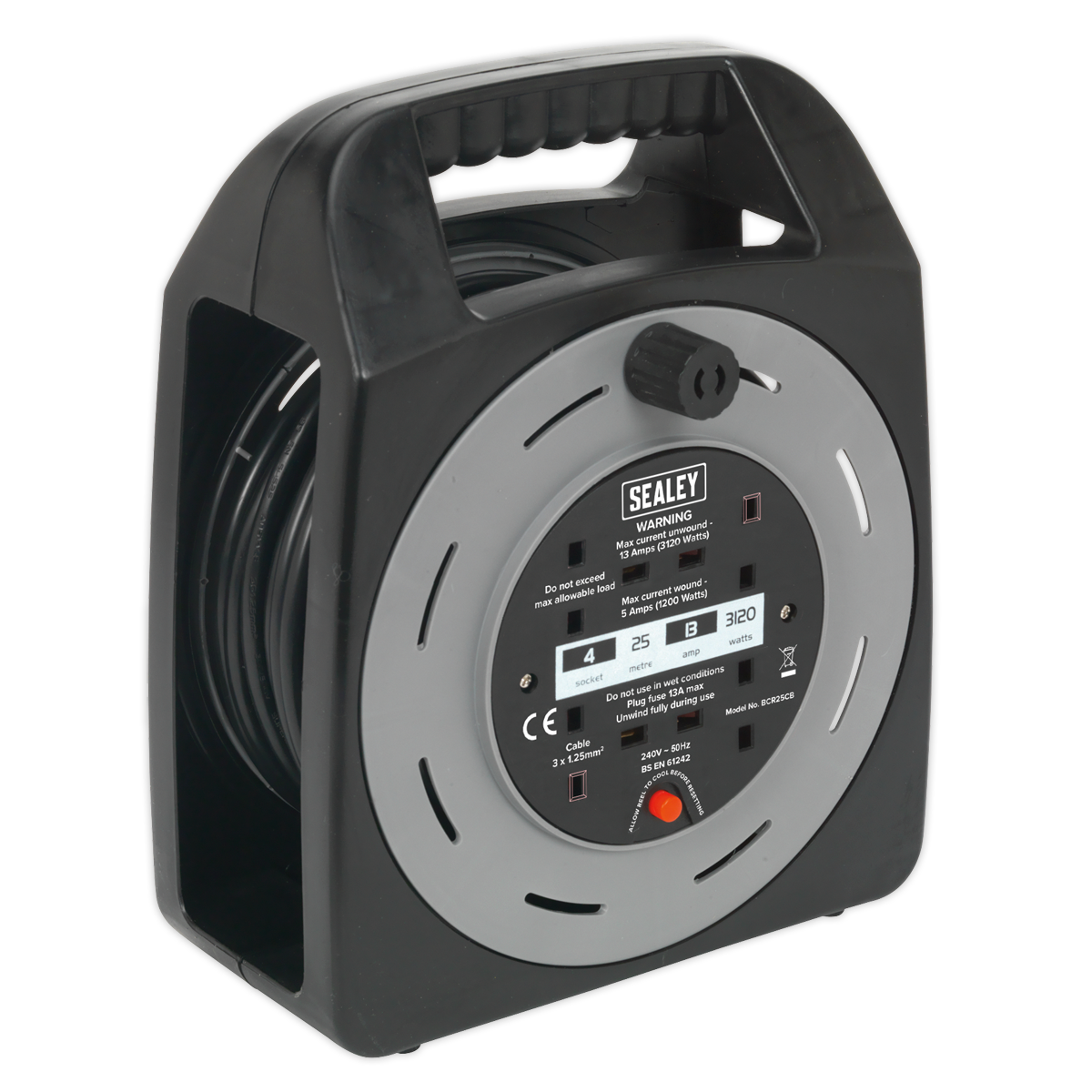 Cable Reel Box Type 25m 4 x 230V 1.25mm_ Thermal Trip