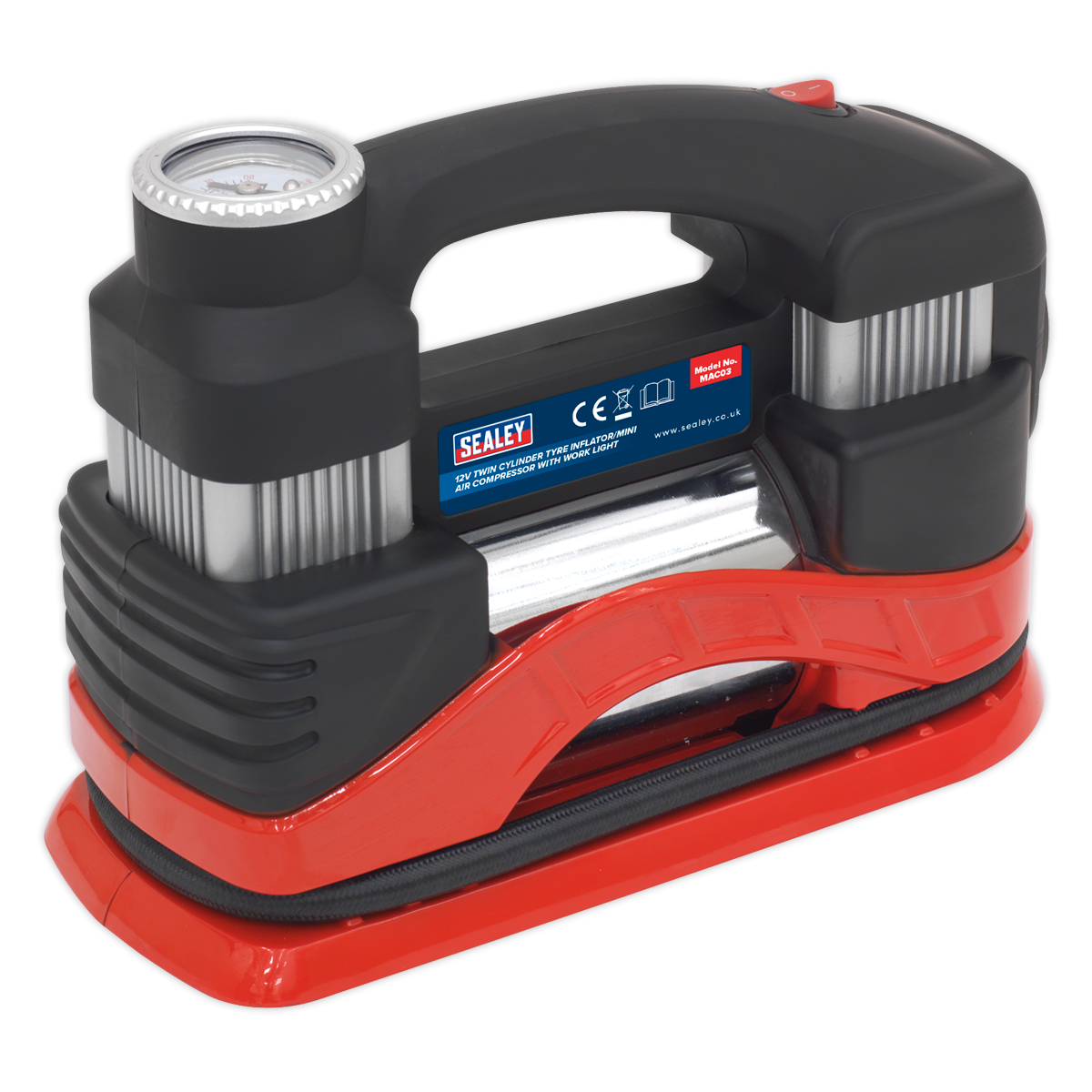 Tyre Inflator/Mini Air Compressor with Work Light Twin Cylinder 12V