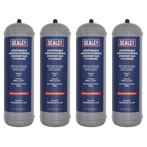 430g Disposable Argon/Carbon Dioxide Gas Cylinder 2.2L - Pack of 4