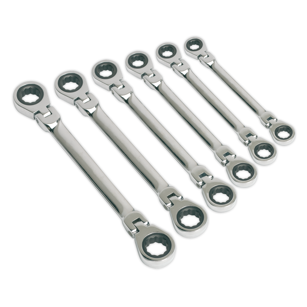 Flexi-Head Double End Ratchet Ring Spanner Set 6pc Metric