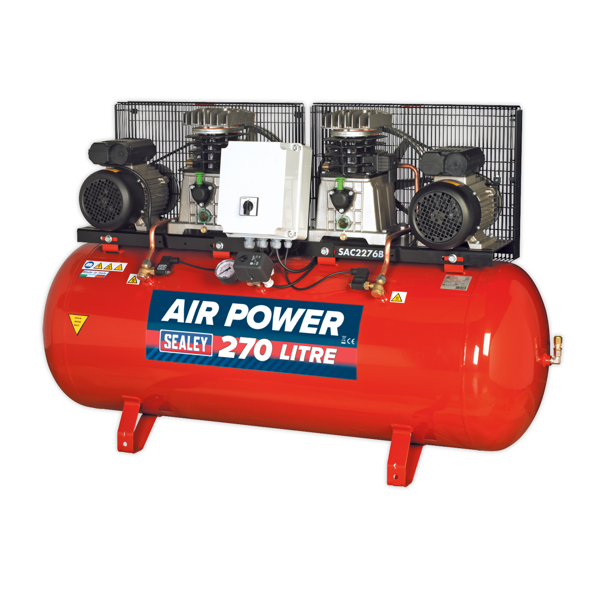 Compressor 270L Belt Drive 2 x 3hp with Cast Cylinders